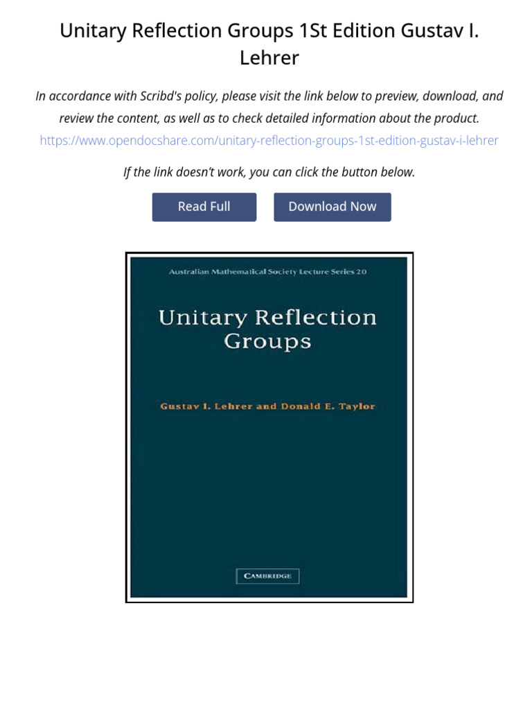 Unitary reflection groups 1st Edition Gustav I. Lehrer | PDF | Group ...