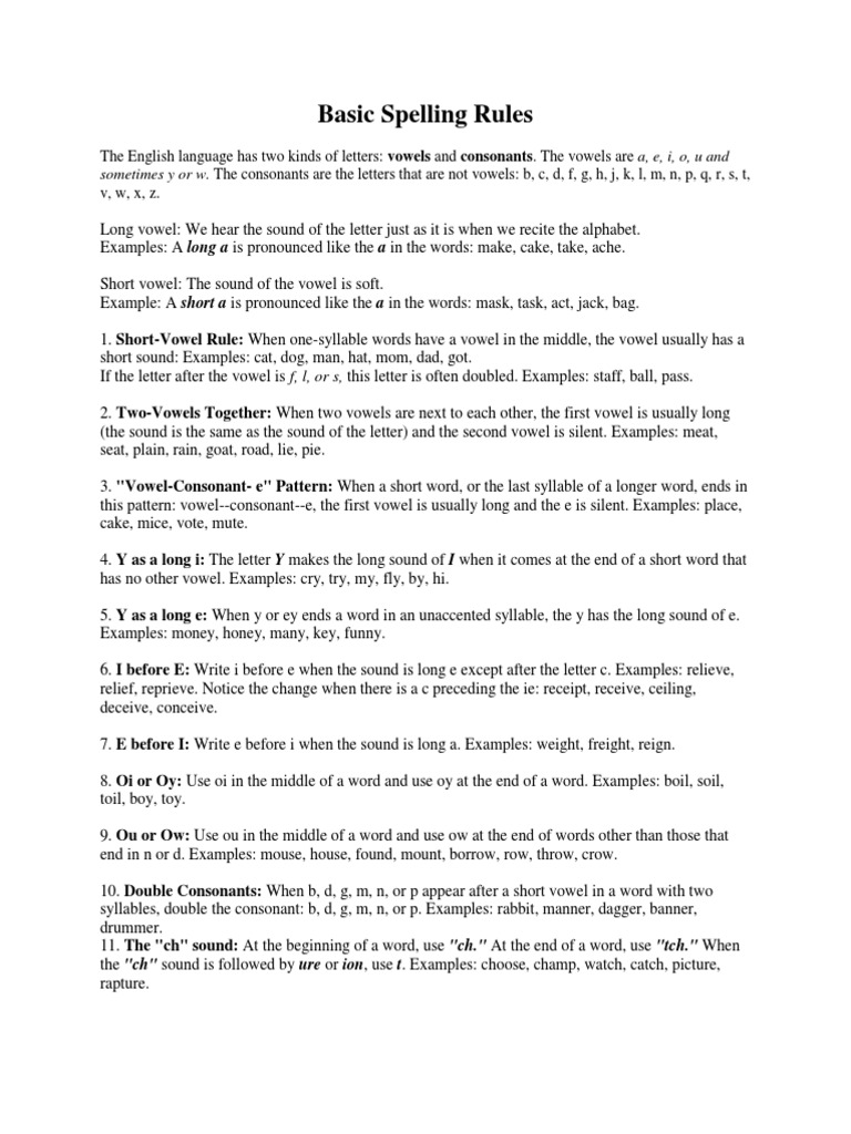 Basic Spelling Rules | PDF | Vowel | Consonant
