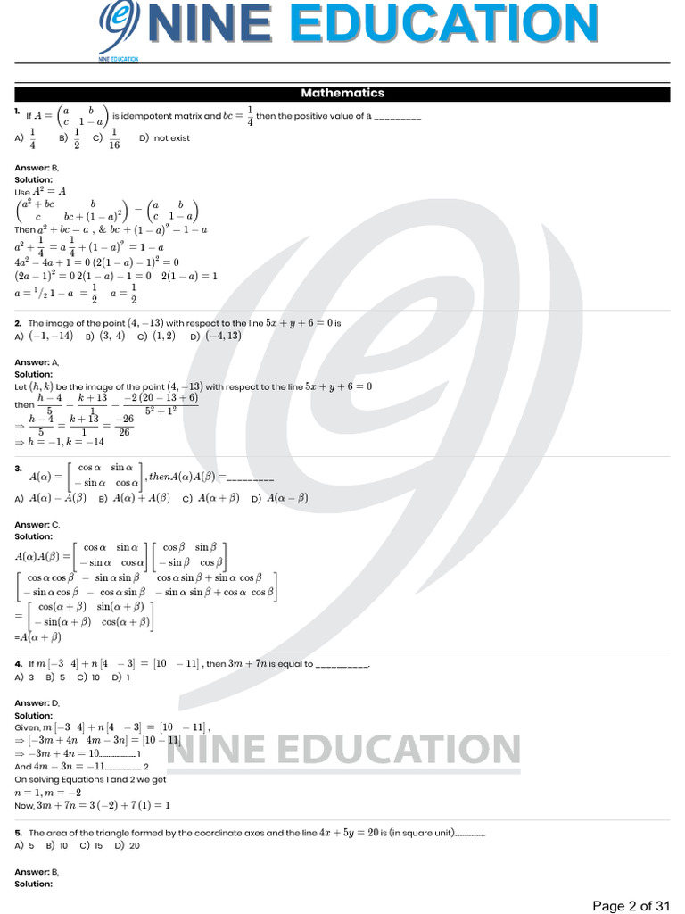 Jr. Eamcet Solutions | PDF | Area | Eigenvalues And Eigenvectors
