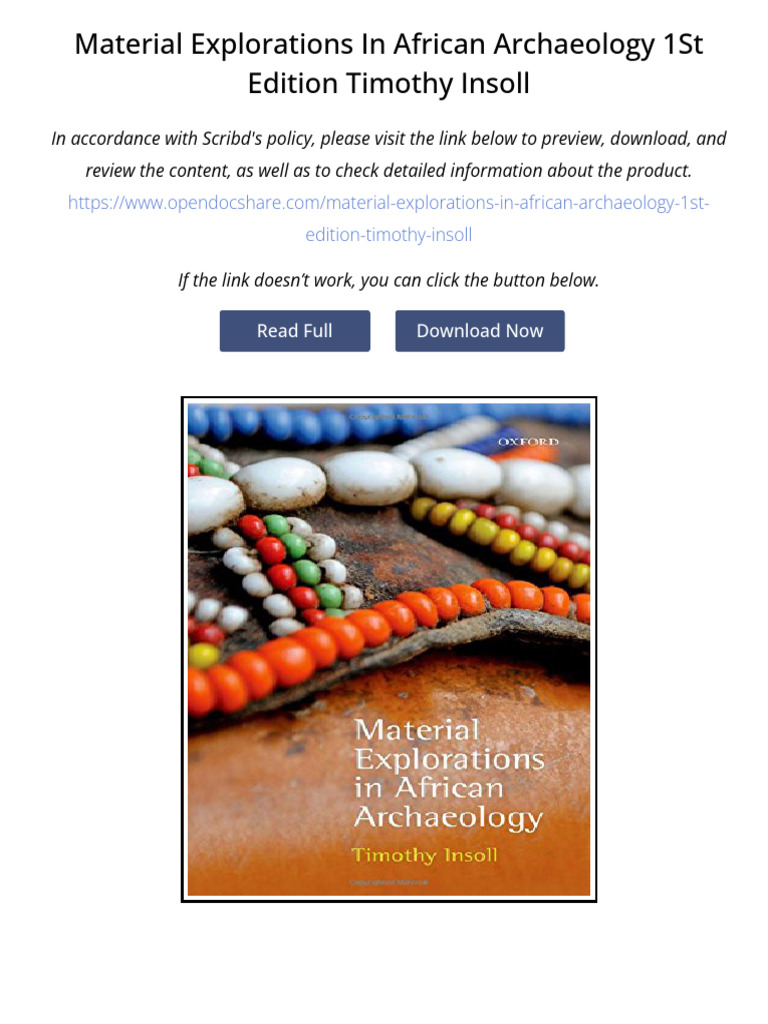 Material Explorations in African Archaeology 1st Edition Timothy Insoll ...