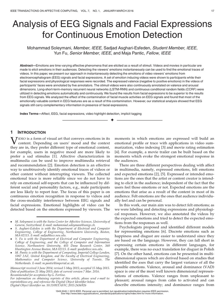 EEG and Facial Expression Emotion Detection | PDF | Emotions | Affect ...