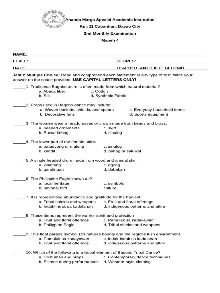 Mapeh 2nd Monthly | PDF | Clothing | Dances