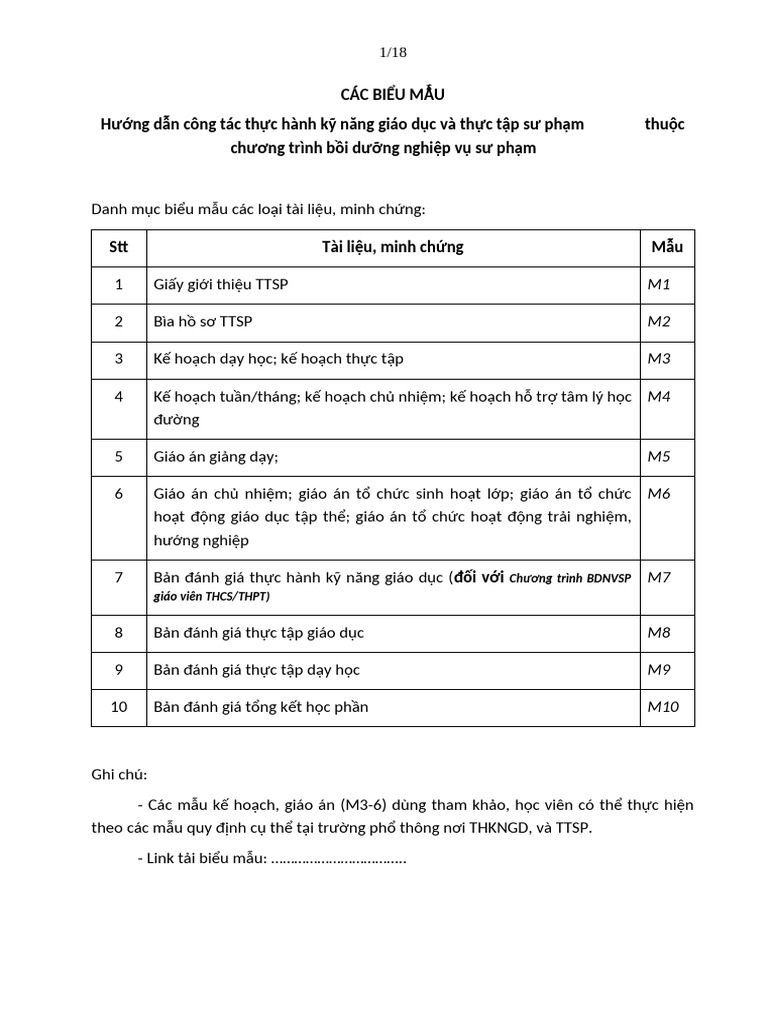 CÁC BIỂU MẪU THỰC TẬP | PDF
