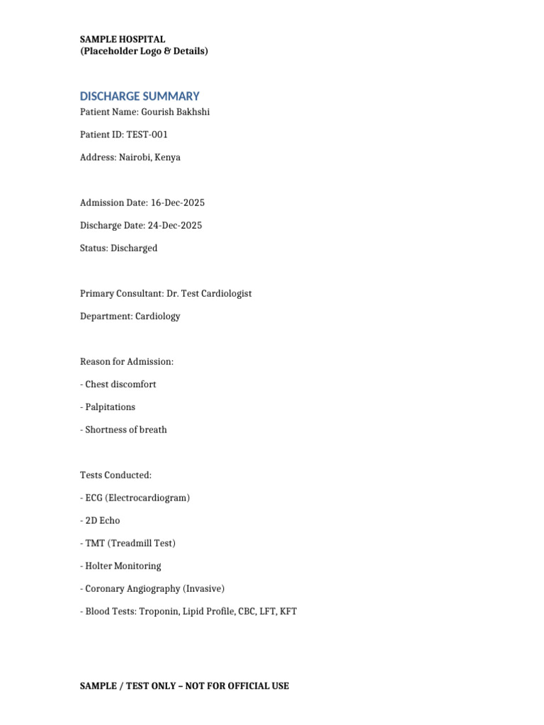 TEST Discharge Summary | PDF