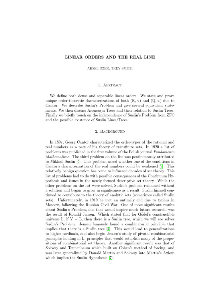 Linear Orders and the Real Line | PDF | Mathematical Objects | Number ...
