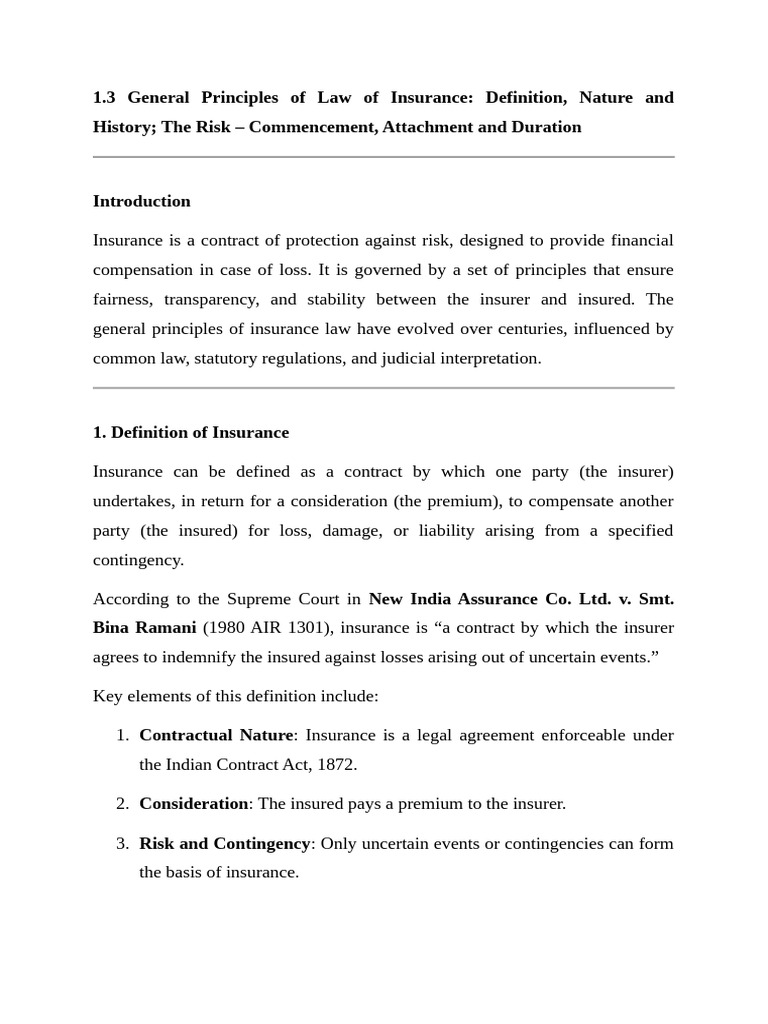 Principles of Insurance Law Explained | PDF | Insurance | Indemnity