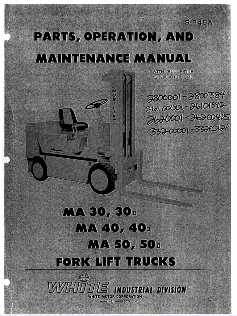White Fork Lift Ma30 Ma50 Parts Operation Maintenance Manual | PDF ...