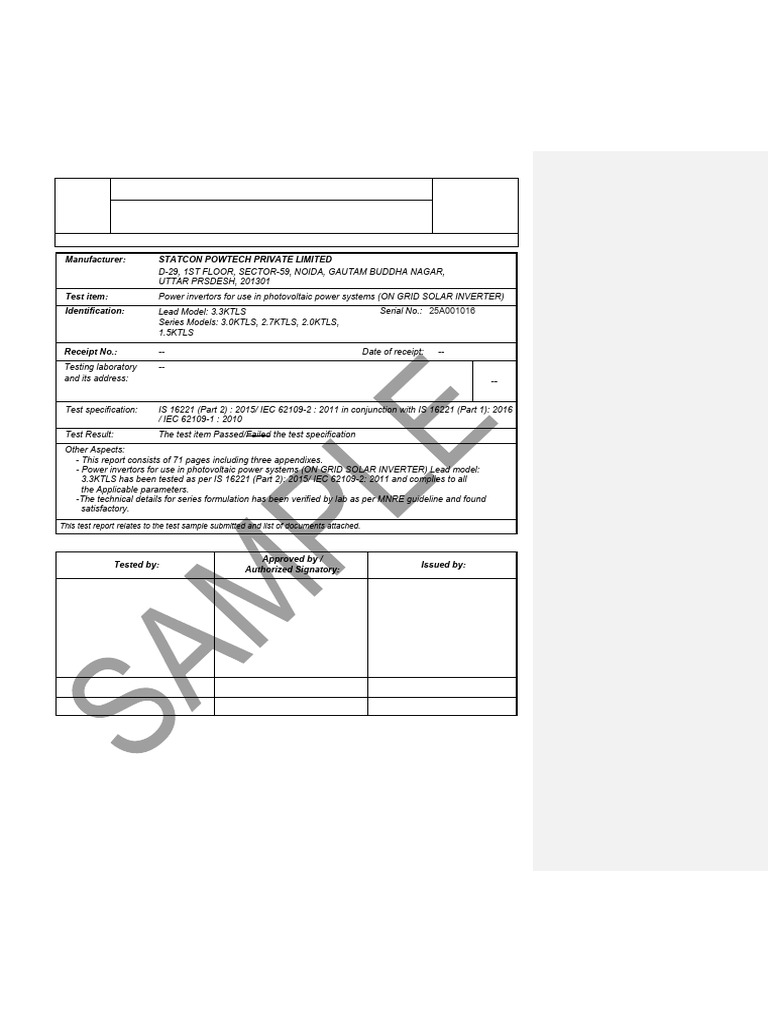 Statcon 3.3kw _is 16221 | PDF | Power Inverter | Photovoltaic System