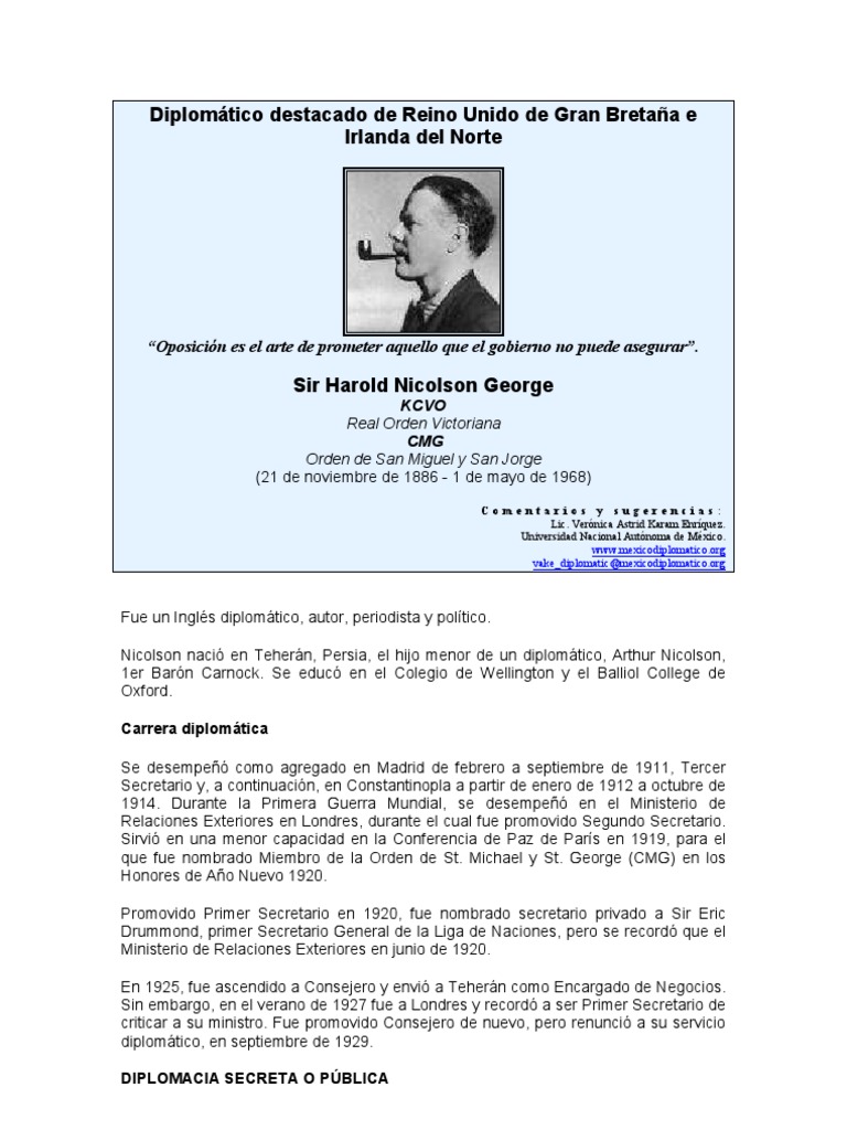 Reino Unido Harold Nicolson | PDF | Diplomacia | Diplomático