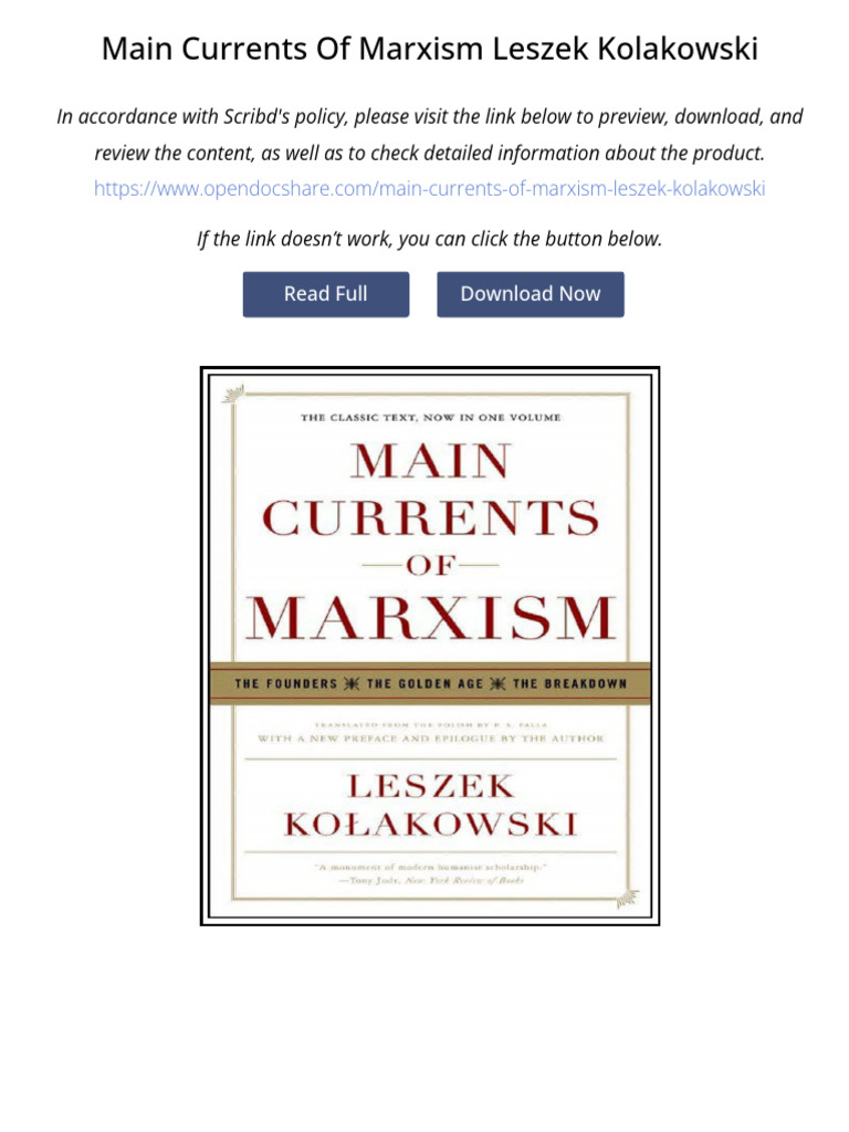Main Currents of Marxism Leszek Kolakowski | PDF | Marxism | Ideologies