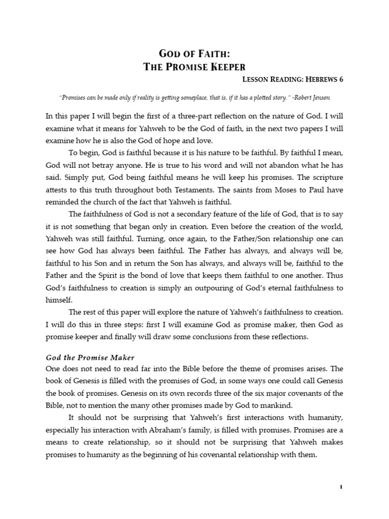God of Faith The Promise Keeper | PDF | Covenant (Biblical) | Book Of ...