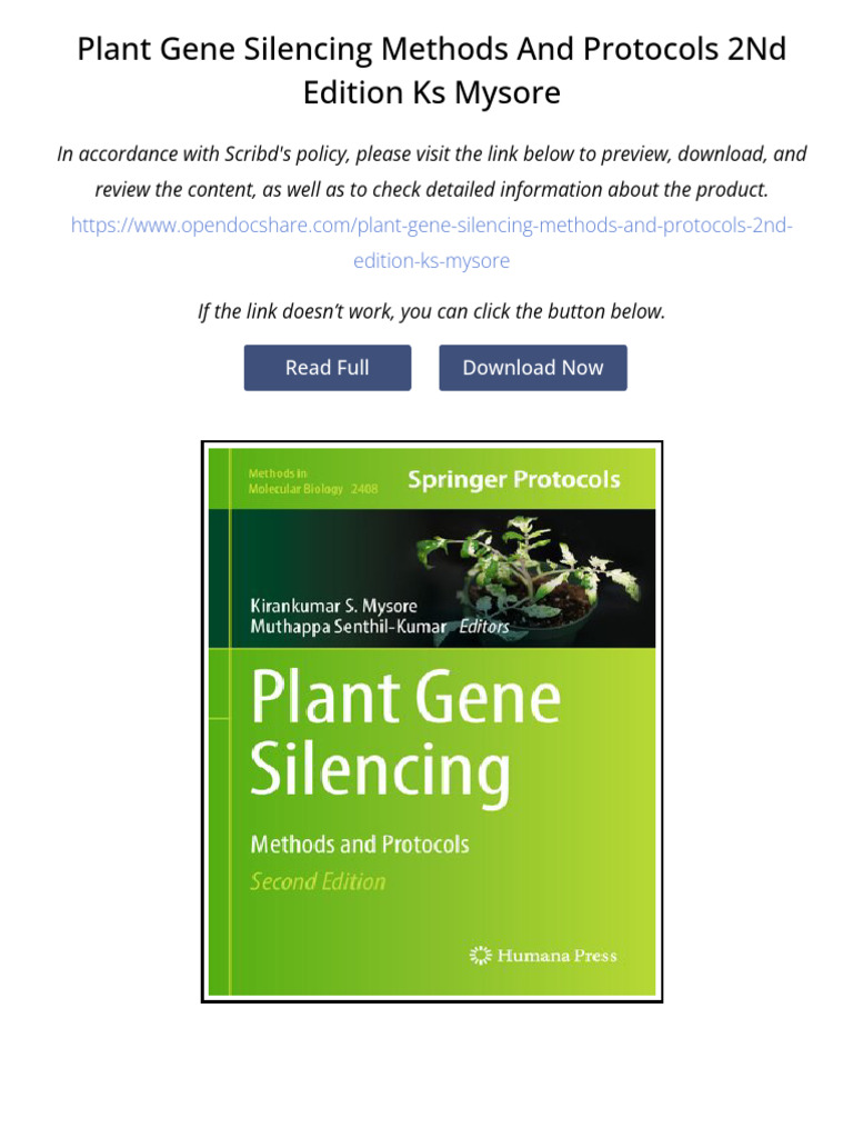 PLANT GENE SILENCING methods and protocols 2nd Edition Ks Mysore | PDF ...