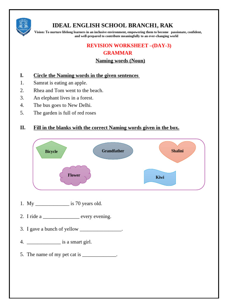 Grammar Worksheet Day - 3 Gr 1 | PDF