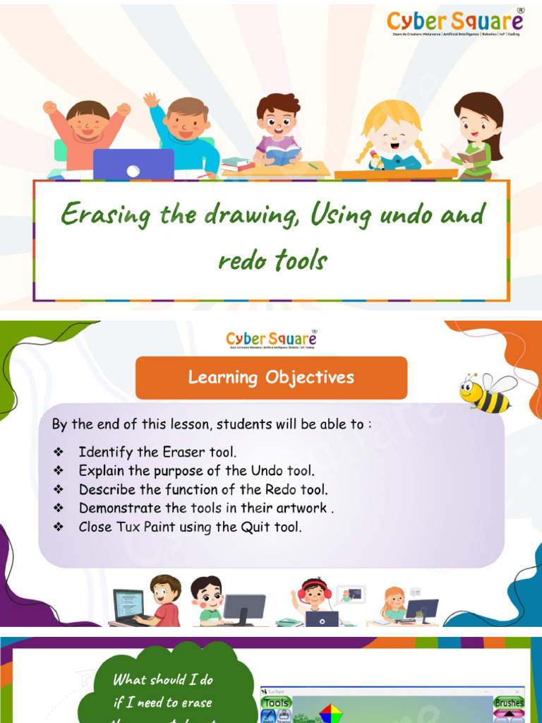 Learn-Erasing the Drawing, Undo & Redo Tools, Closing the Tux Paint | PDF
