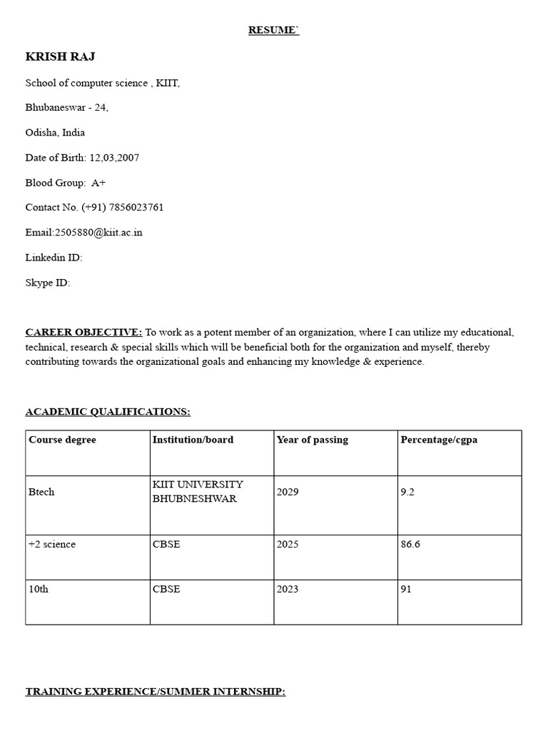 Resume' Format by Me .Docx (2) | PDF