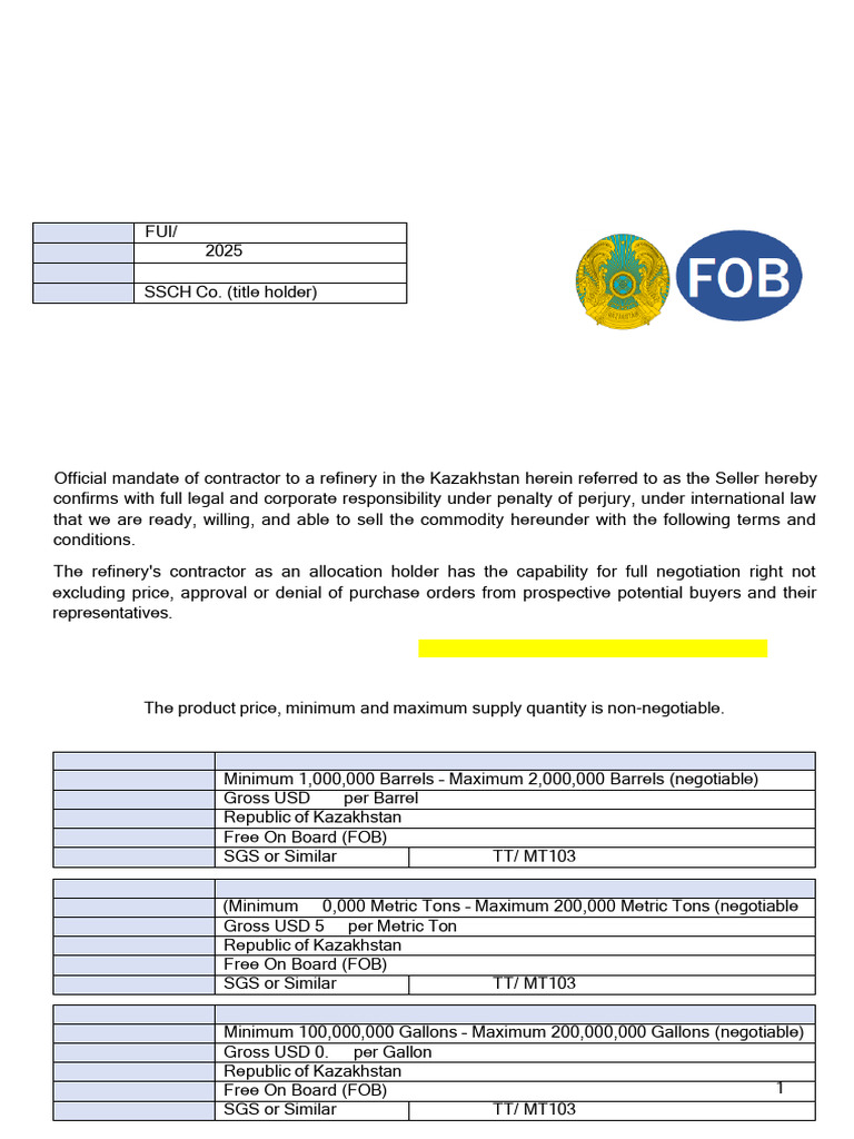 Kazakhstan FOB Jet Fuel & Diesel Offer | PDF | Fuels | Chemical Substances