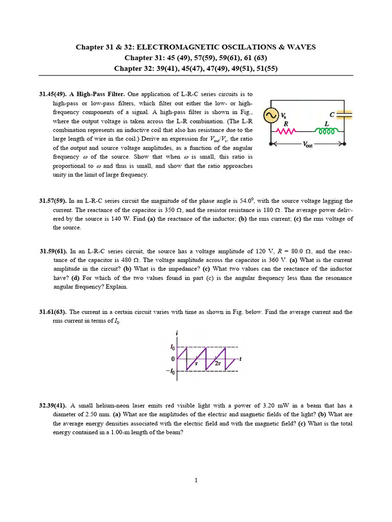 Assignments of Physics II - PH1026 - Chapter 31-32-Week 10 | PDF ...