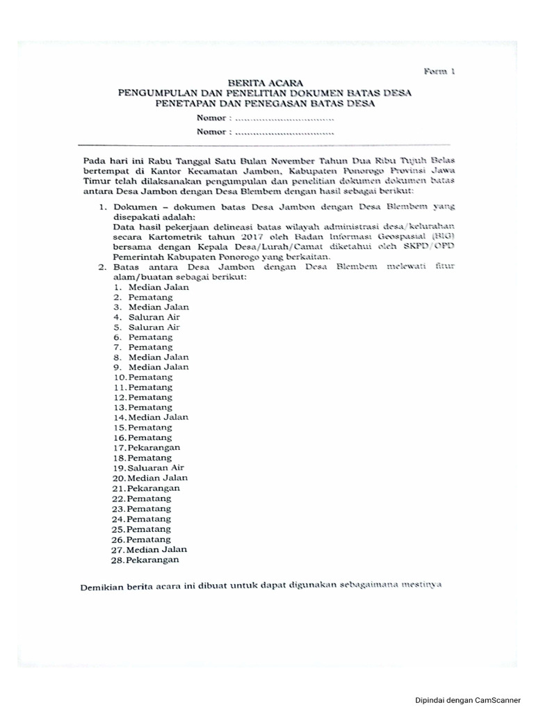 Contoh Ba Form 1. Berita Acara Penelitian Dokumen | PDF