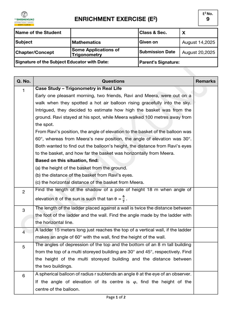X MATH E2 9 App. of Trigonometry | PDF | Angle | Elementary Geometry