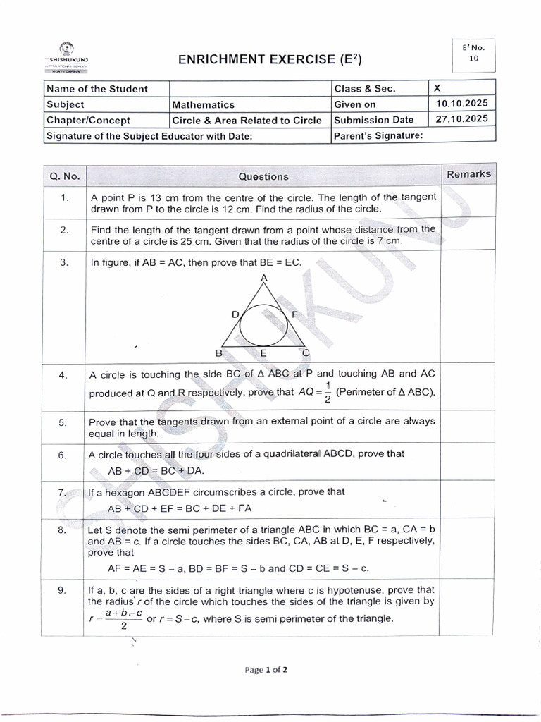 Mathematics Circle and Area Exercises | PDF | Circle | Area