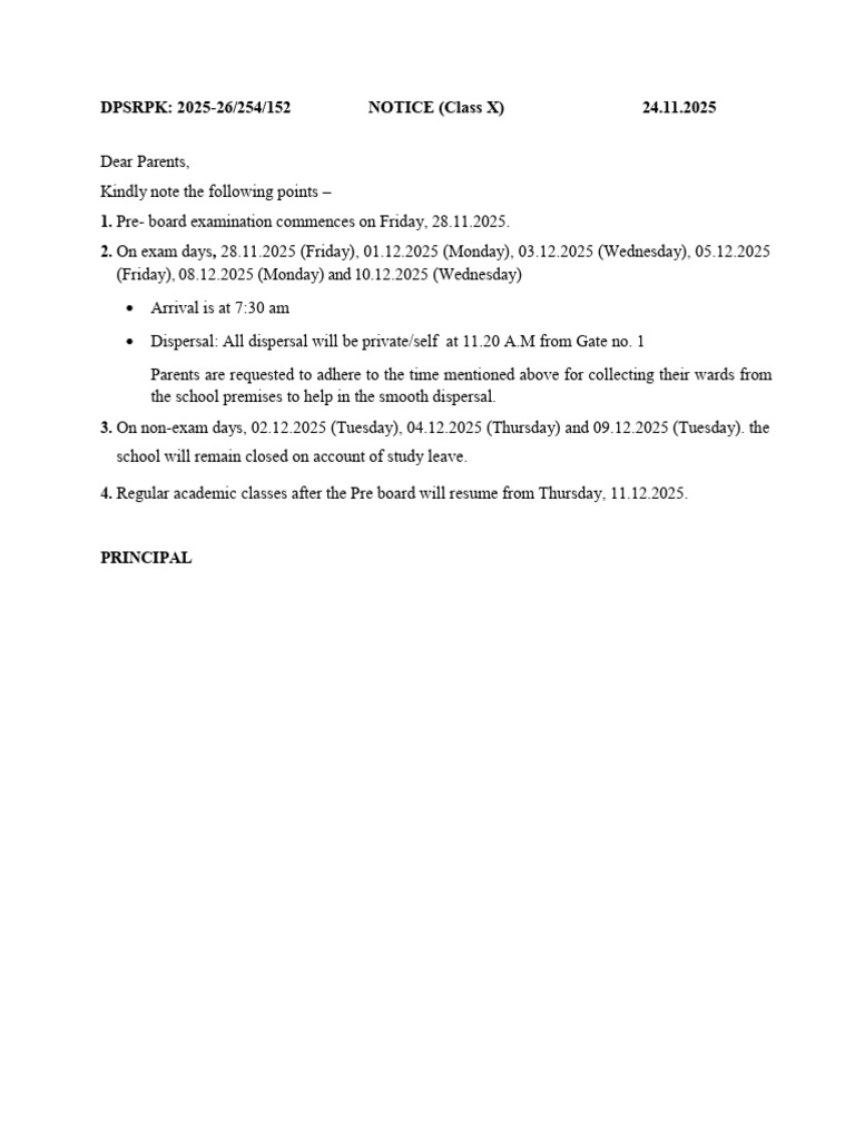 Class X Pre-Board Exam Notice 2025 | PDF