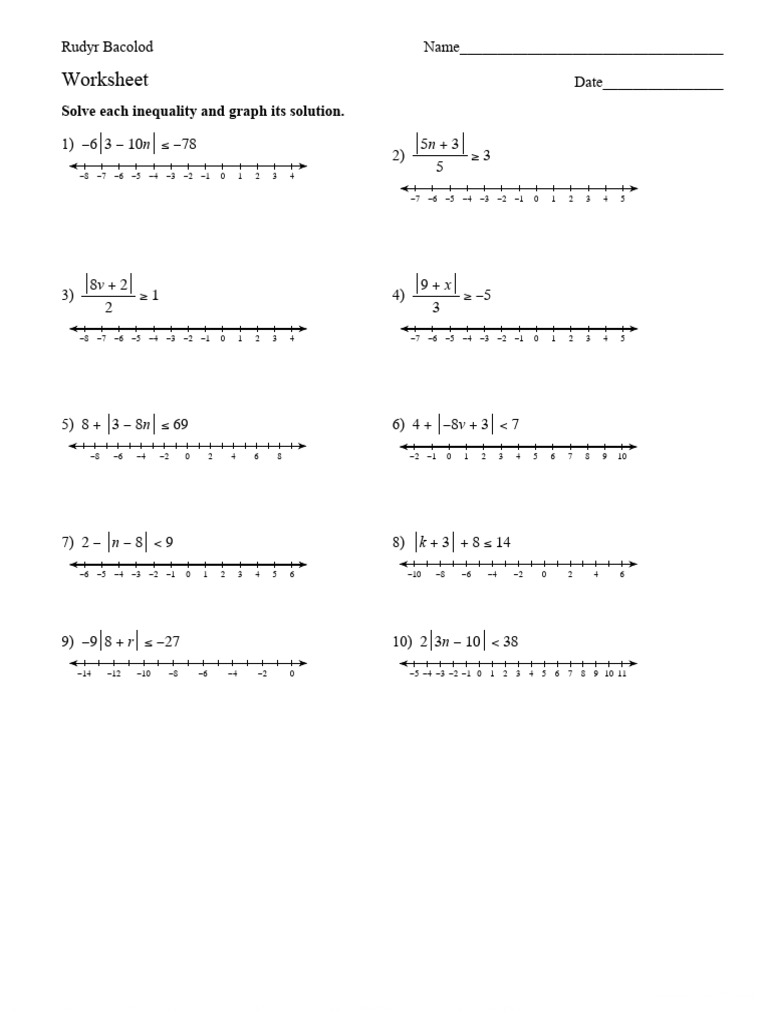Solving Absolute Value Inequalities Worksheet | PDF