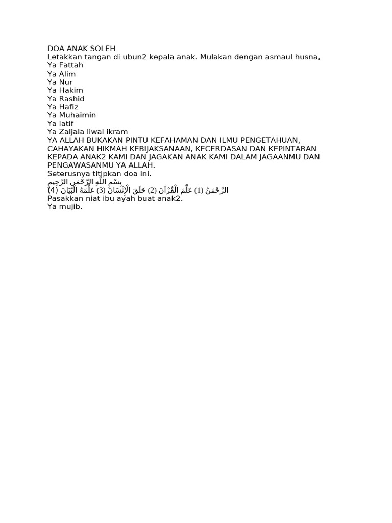 Doa Anak Soleh untuk Kebijaksanaan | PDF