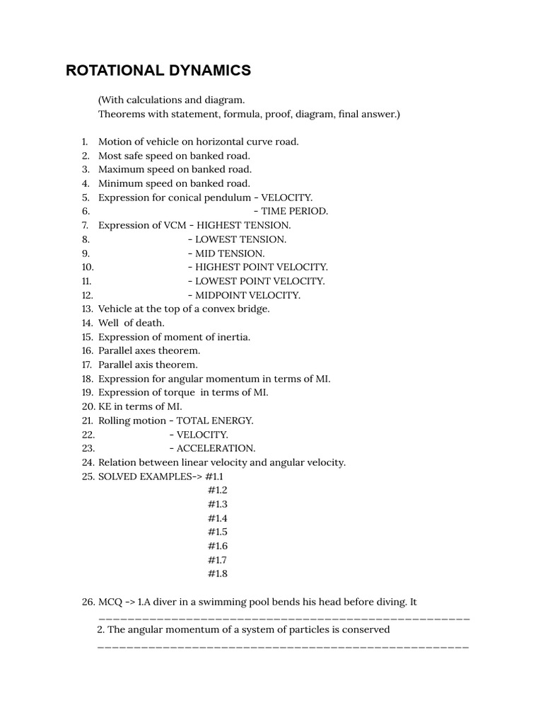 Rotational Dynamics: Formulas & Examples | PDF