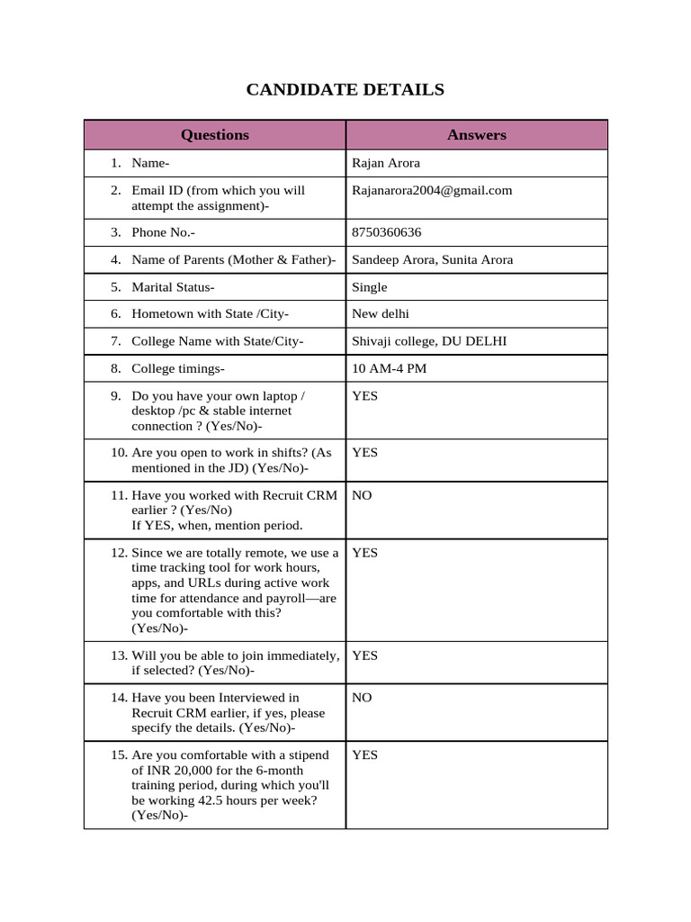 Candidate Details | PDF