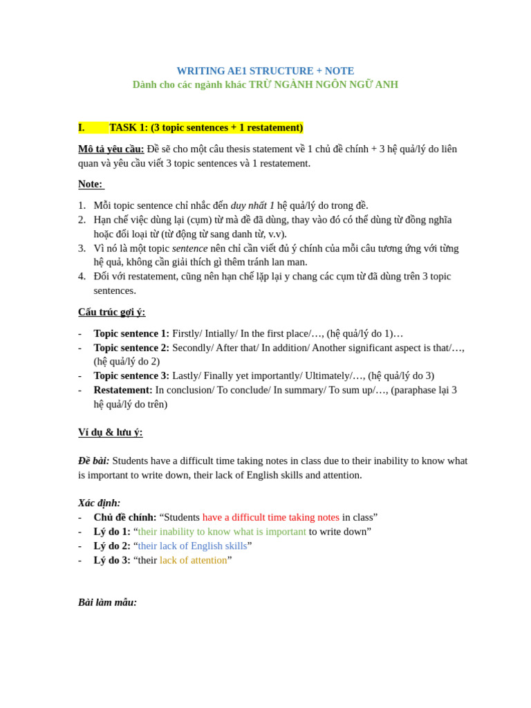 WRITING AE1 NOTE | PDF