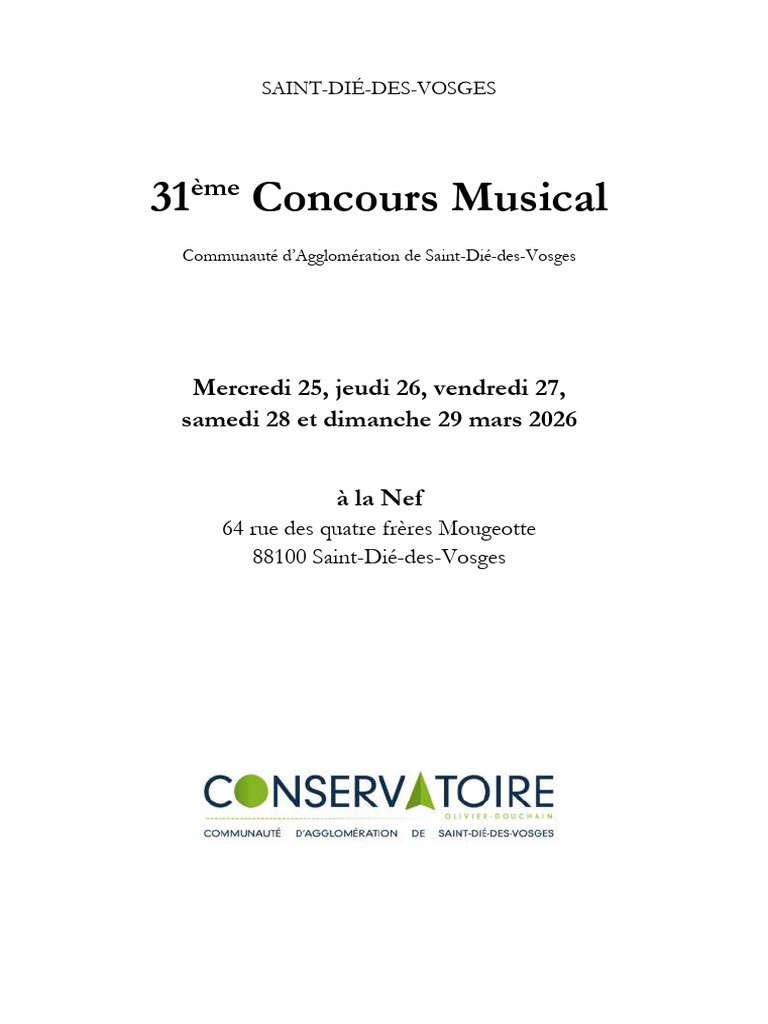 Concours Musical à Saint-Dié 2026 | PDF | Musique de chambre ...
