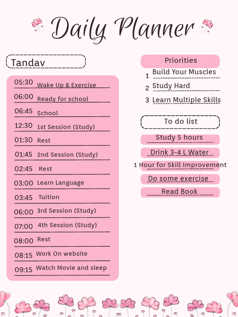 Pink and White Creative Cute Daily Planner A4 Document | PDF