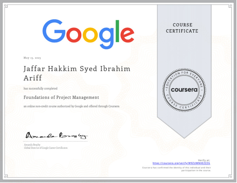 Google Project Management Course Completion | PDF