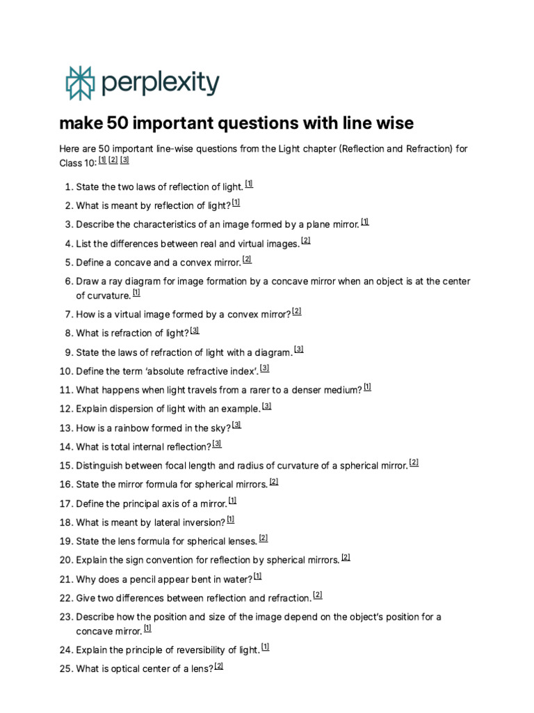 Make 50 Important Questions With Line Wise | PDF