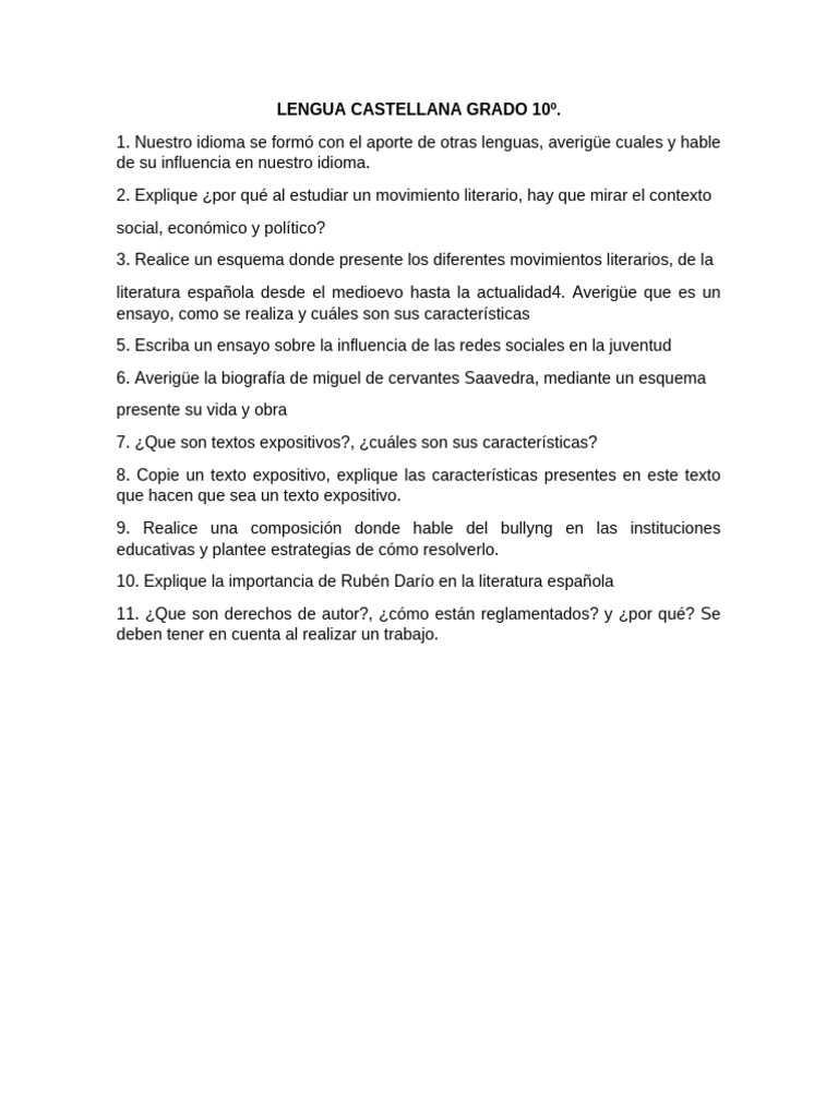 Lengua Castellana Grado 10º 24-10-2025 | PDF