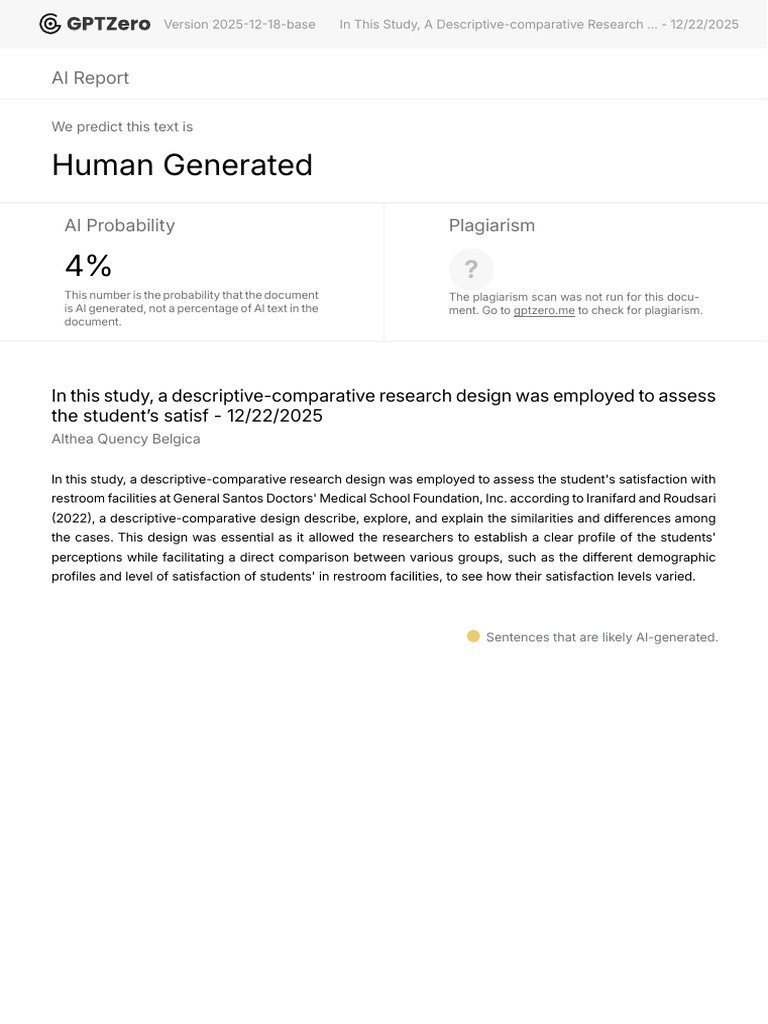GPTZero AI Scan in This Study a Descriptive Comparative Research Design ...