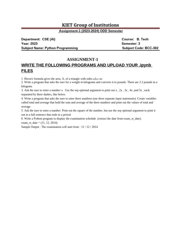 Python Programming Assignment 1 | PDF