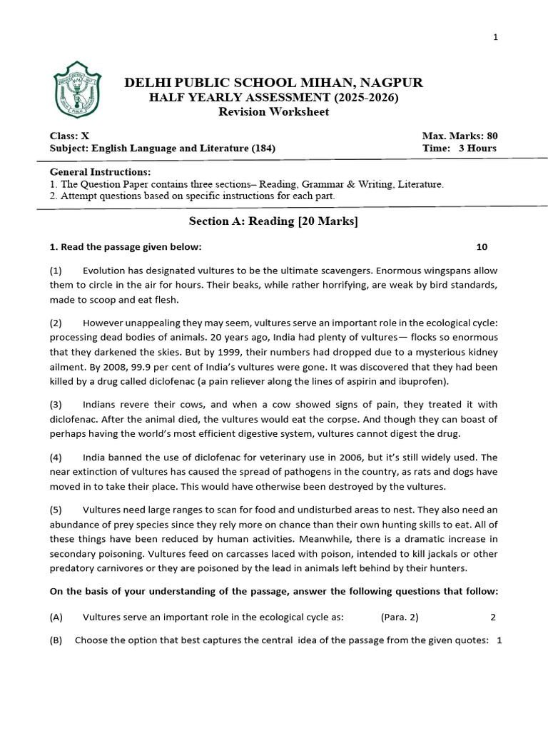 DPS MIHAN Class X English Revision Worksheet | PDF | Marie Curie
