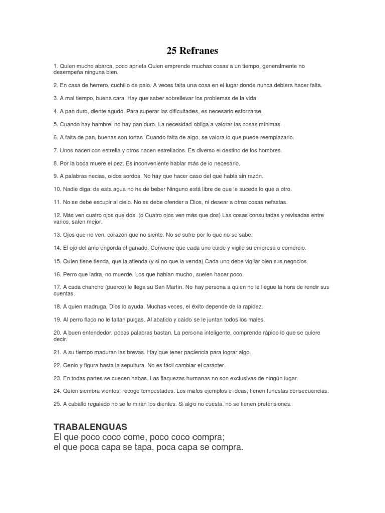 25 Refranes y su Significado | PDF | Alimentos | Naturaleza