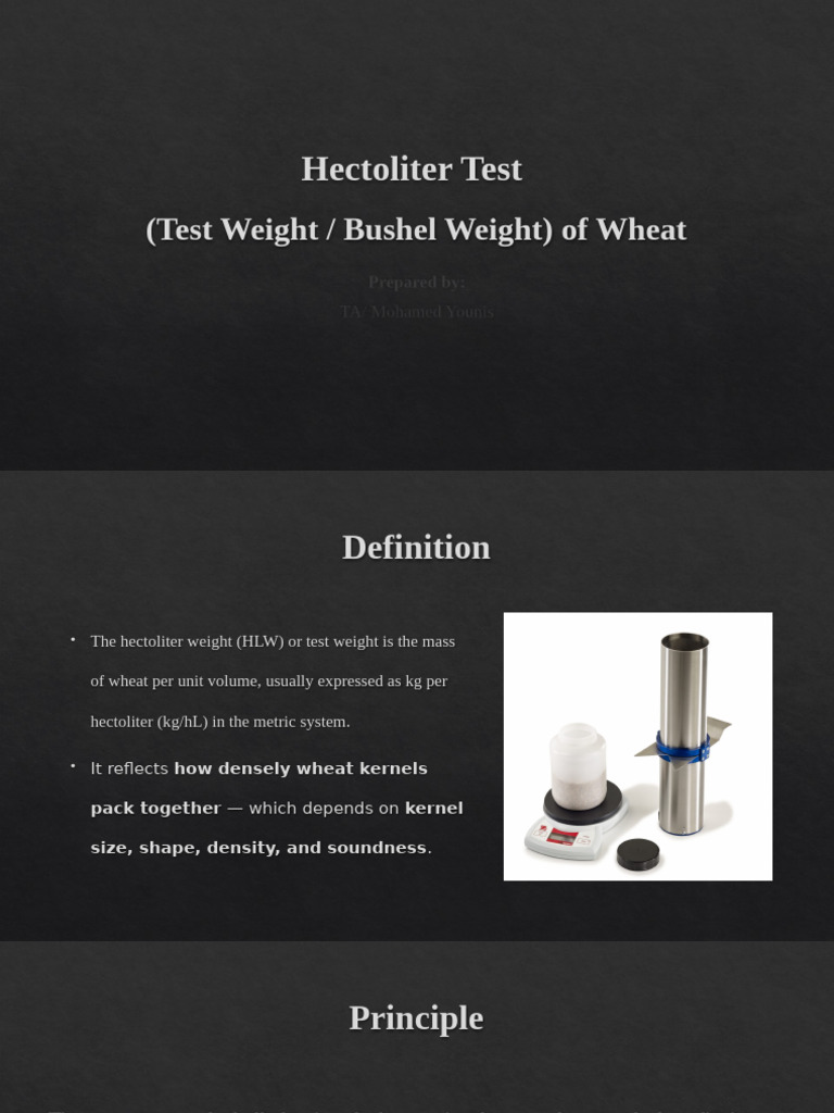 Hectoliter Weight Test for Wheat Quality | PDF | Weight | Density