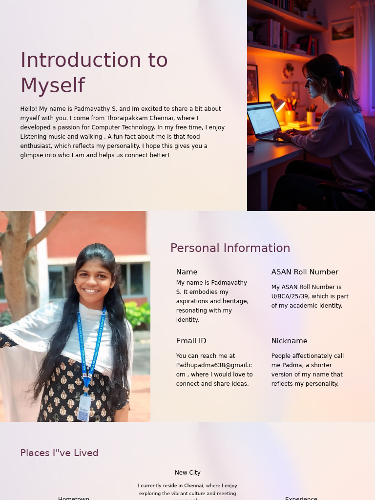 Padmavathy S - Self Introduction PPT_choladeck | PDF | Psychology ...