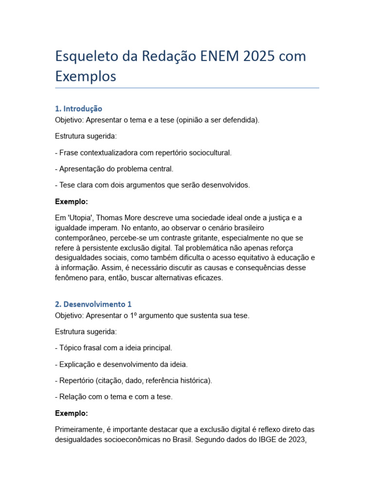 Esqueleto Redacao ENEM 2025 Com Exemplos.docx | PDF | Internet
