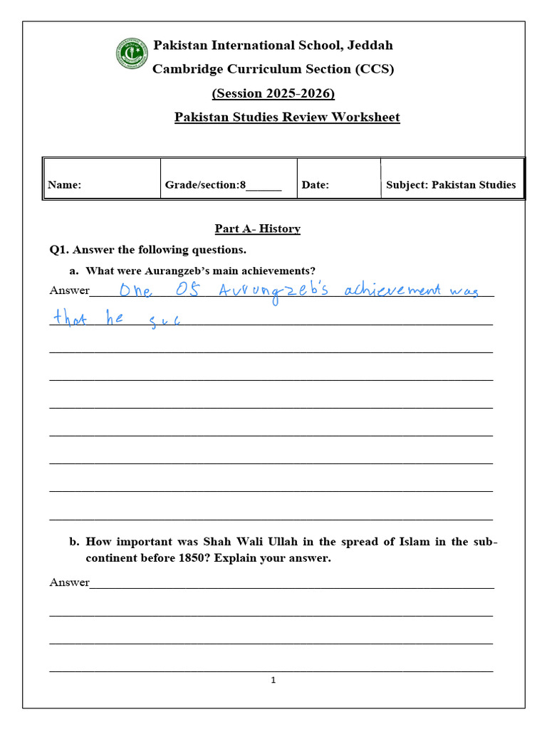 Gr.8-Pakistan Studies Review Worksheet | PDF | Geography