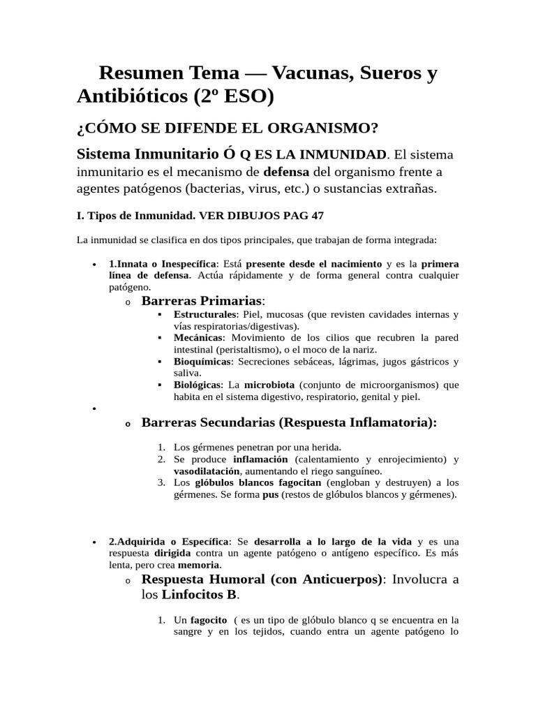 ? Resumen Tema Biologia 2º Evaluación 1.4 | PDF | Sistema inmune | Vacunas
