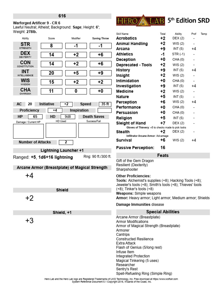 616 Character Sheet | PDF