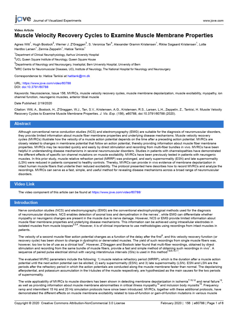 Muscle Velocity Recovery Cycles Explained | PDF | Electromyography ...