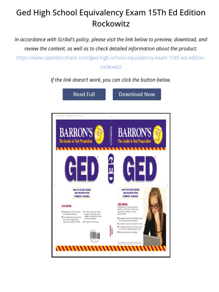 GED high school equivalency exam 15th ed Edition Rockowitz latest pdf ...