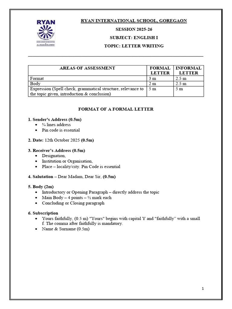 Letter Writing Guide for Students | PDF