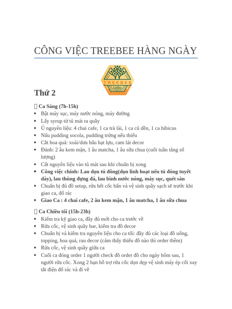 Công việc treebee New | PDF