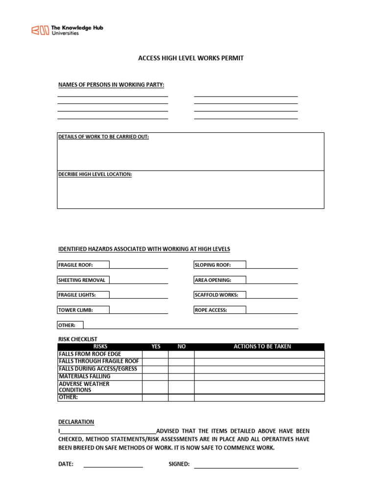 TKH - Access High Level Work Permit Declaration | PDF